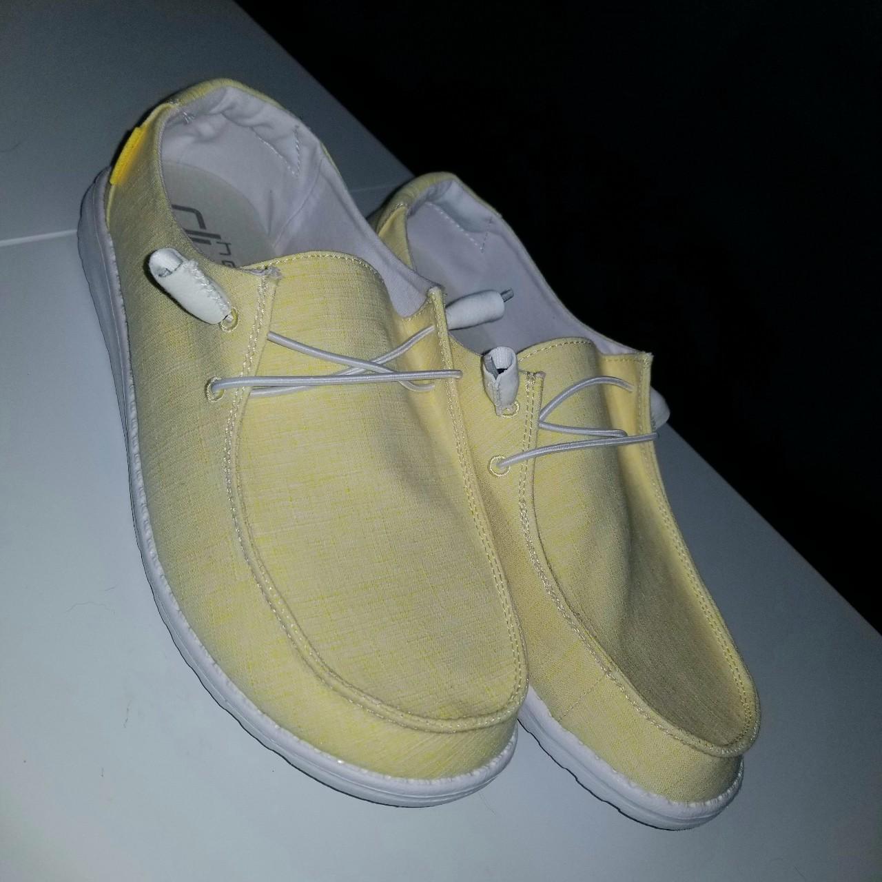 Light yellow Hey Dude boat shoes, elastic strings... - Depop
