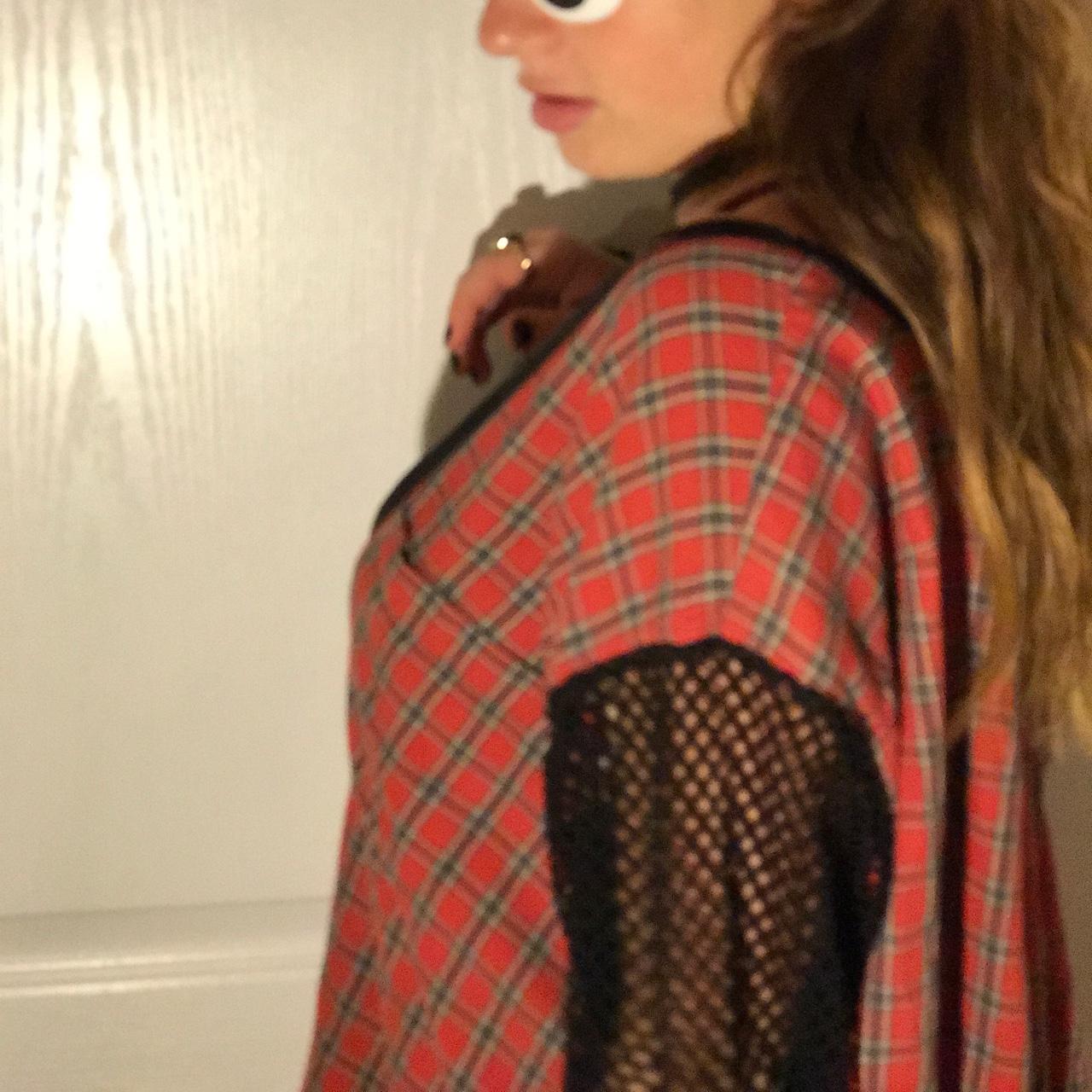oversized flannel with unique fishnet arms. can be... - Depop