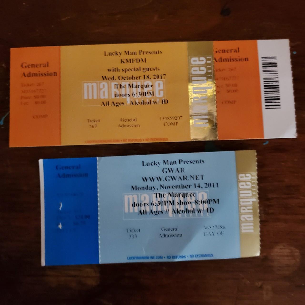 MARQUEE THEATRE, TEMPE AZ concert ticket stubs... - Depop