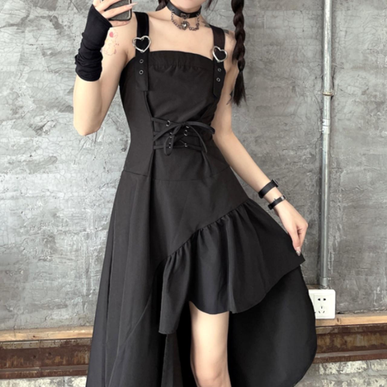 Sexy Gothic Asymmetric Ruffle Shoulder Wide-strap... - Depop