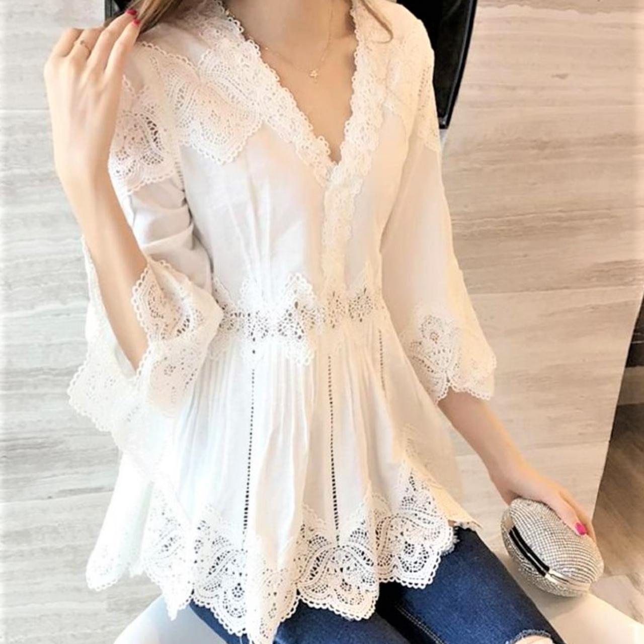 Vintage Sexy Lace Crochet Hollow V Neck Flared Depop