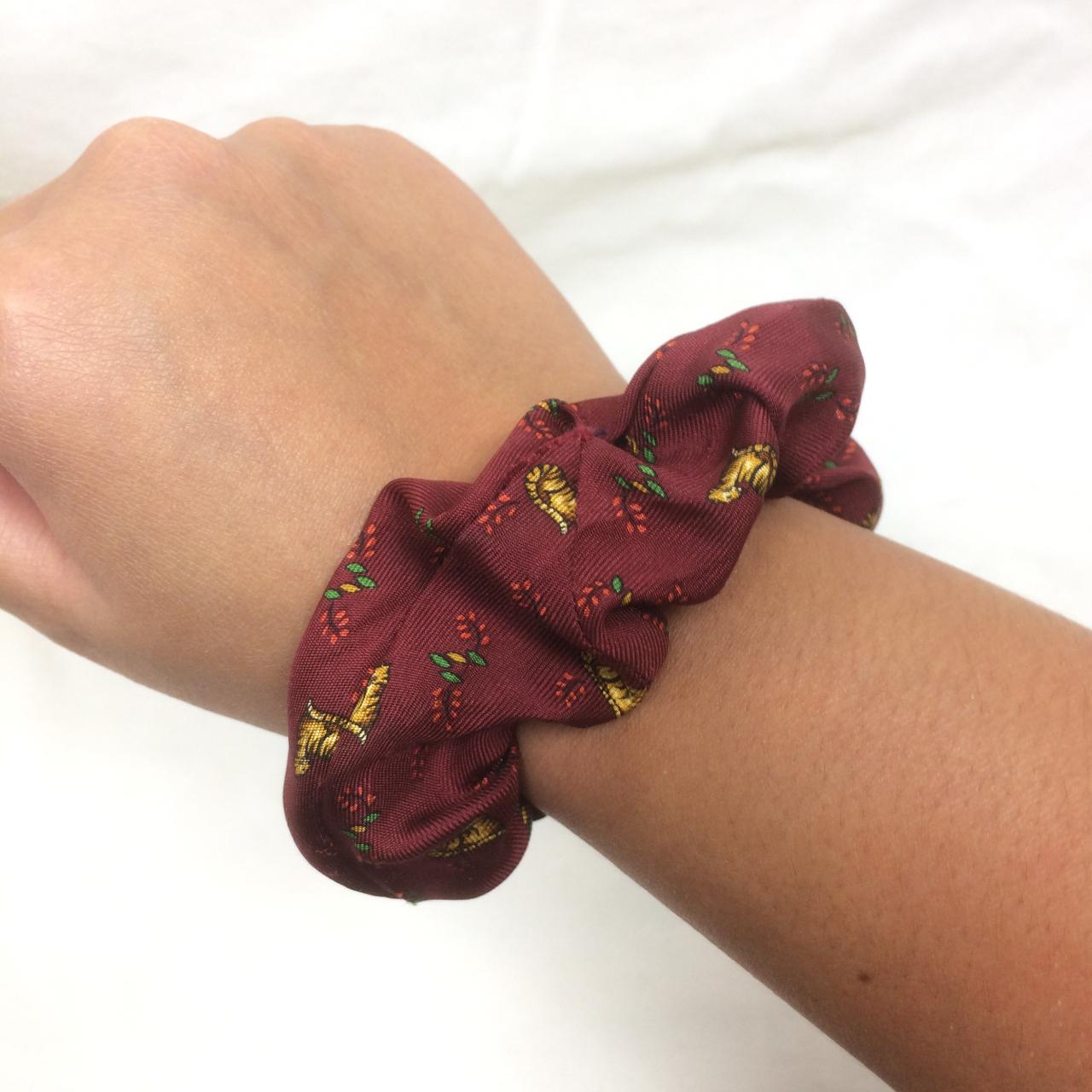 medium dark red #scrunchie with tigers and plants!... - Depop