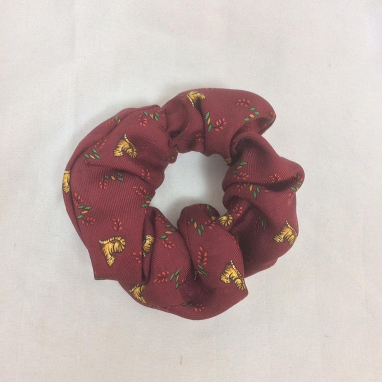 medium dark red #scrunchie with tigers and plants!... - Depop