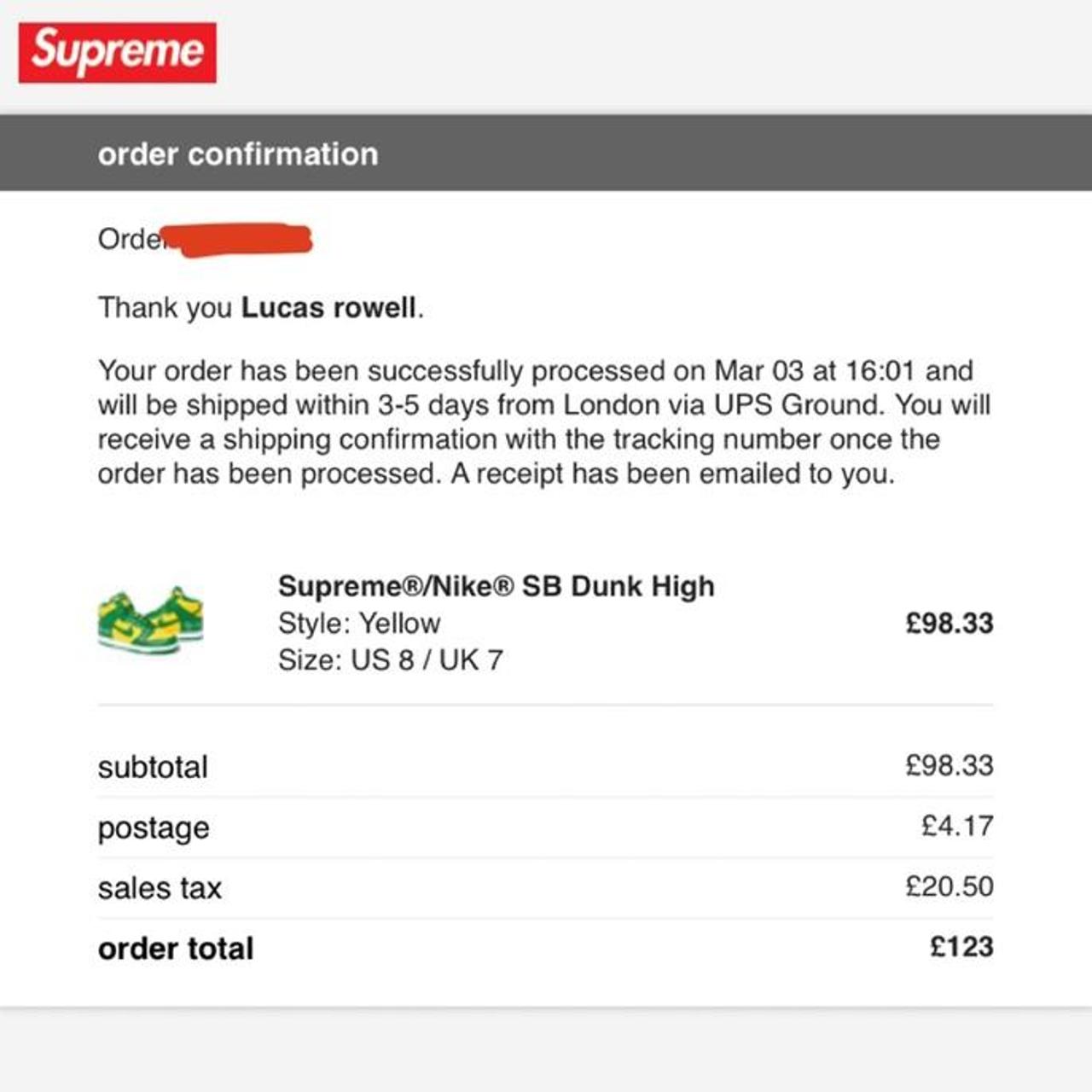 Supreme Nike SB Dunk High Yellow size 7 Send... - Depop