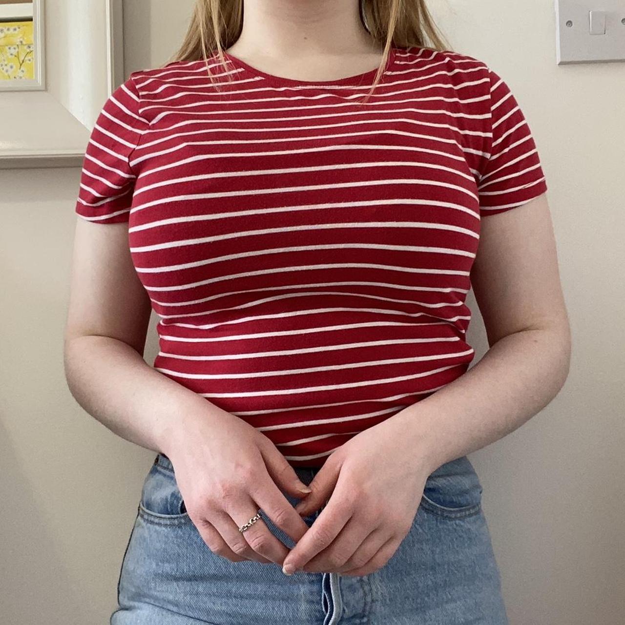 primark red stripe stretch crew top
