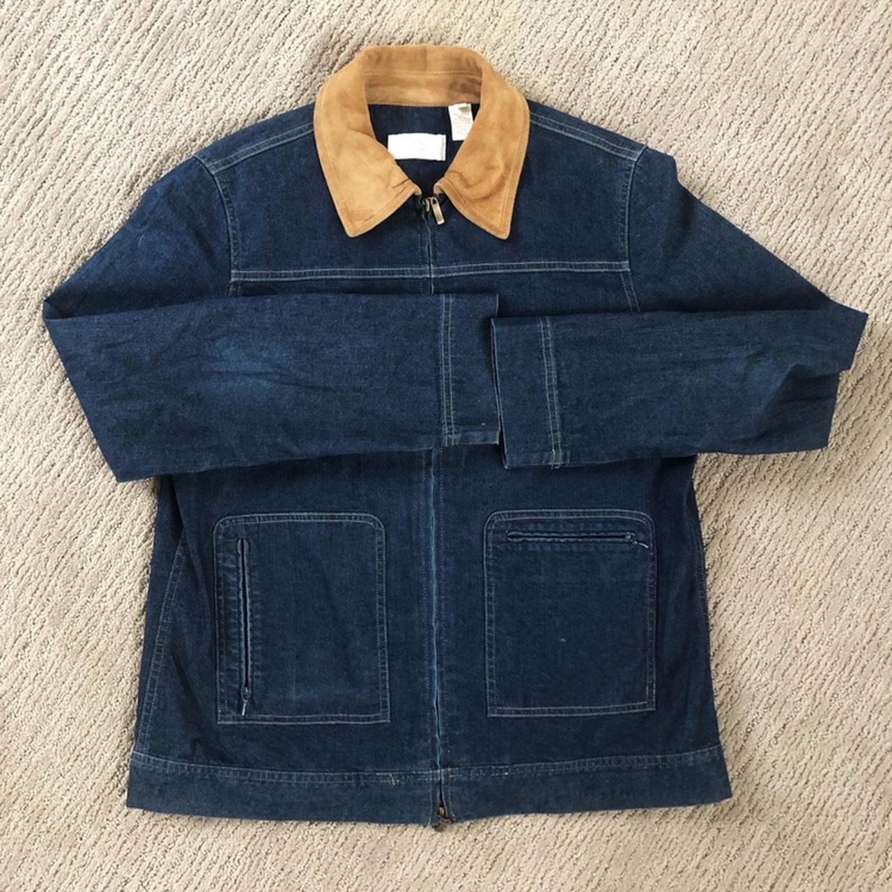 Really cool vintage dark indigo denim jacket w/ faux... - Depop