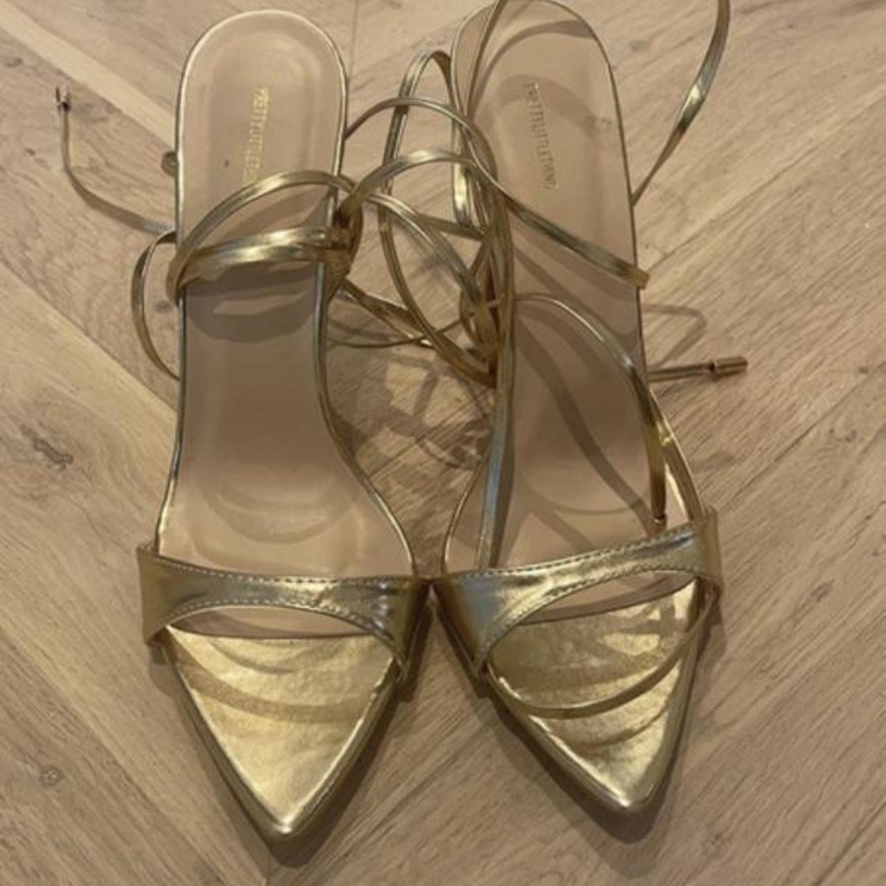 Prettylittlething gold lace up heels. UK 4, only... - Depop