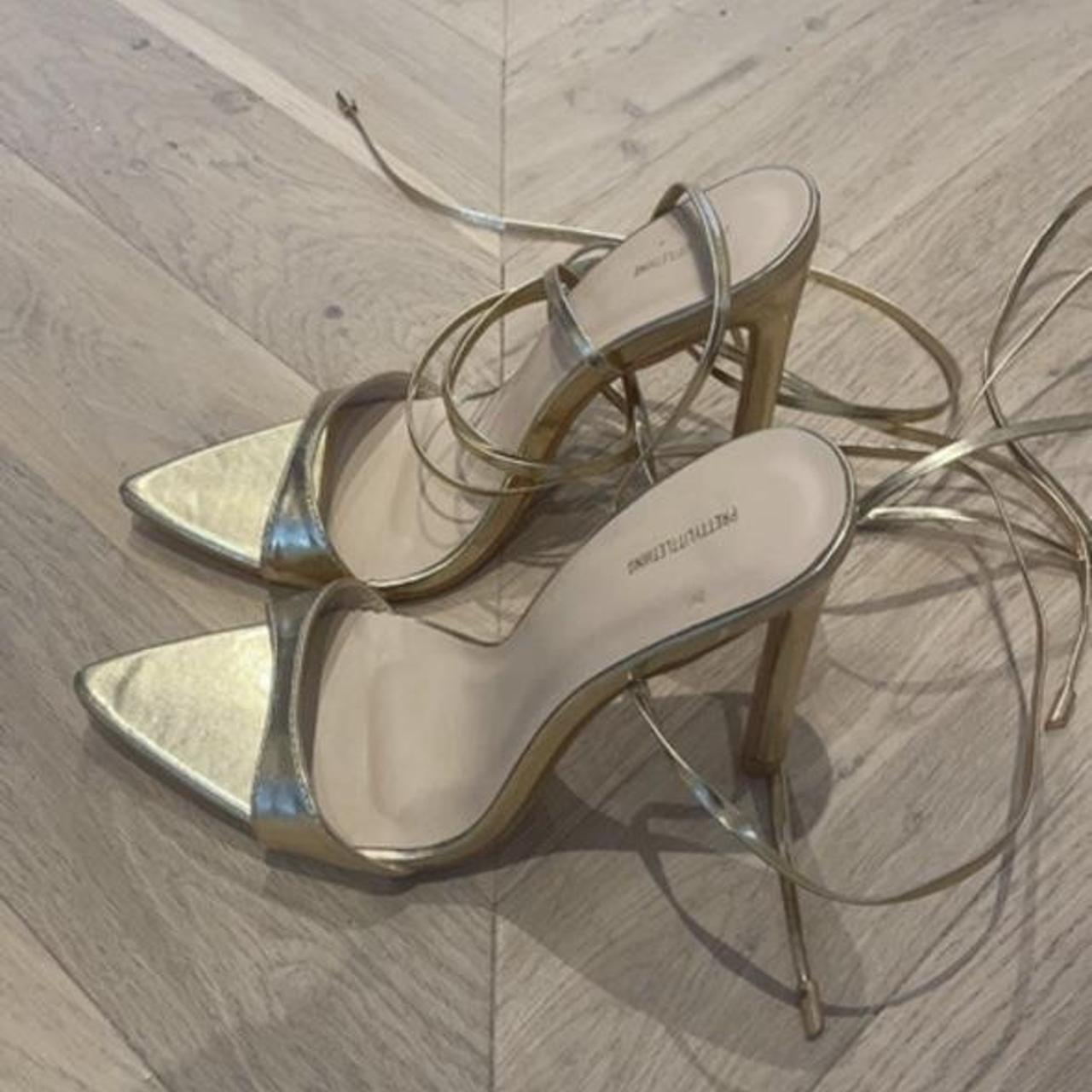 Prettylittlething gold lace up heels. UK 4, only... - Depop