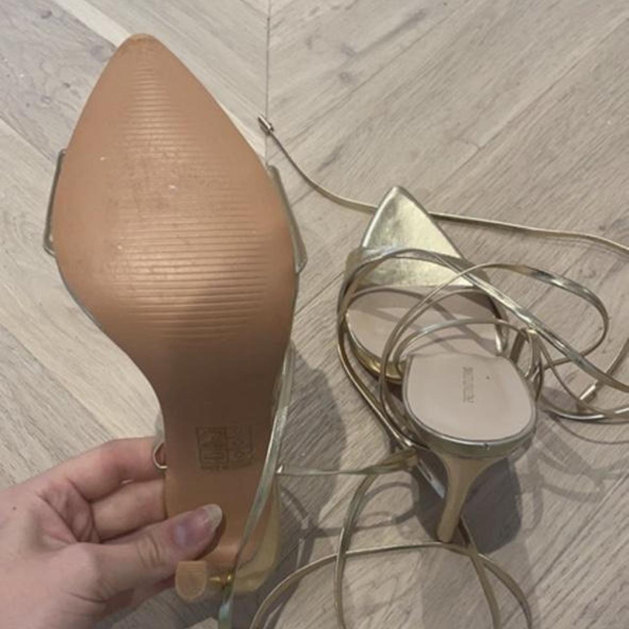 Prettylittlething gold lace up heels. UK 4, only... - Depop