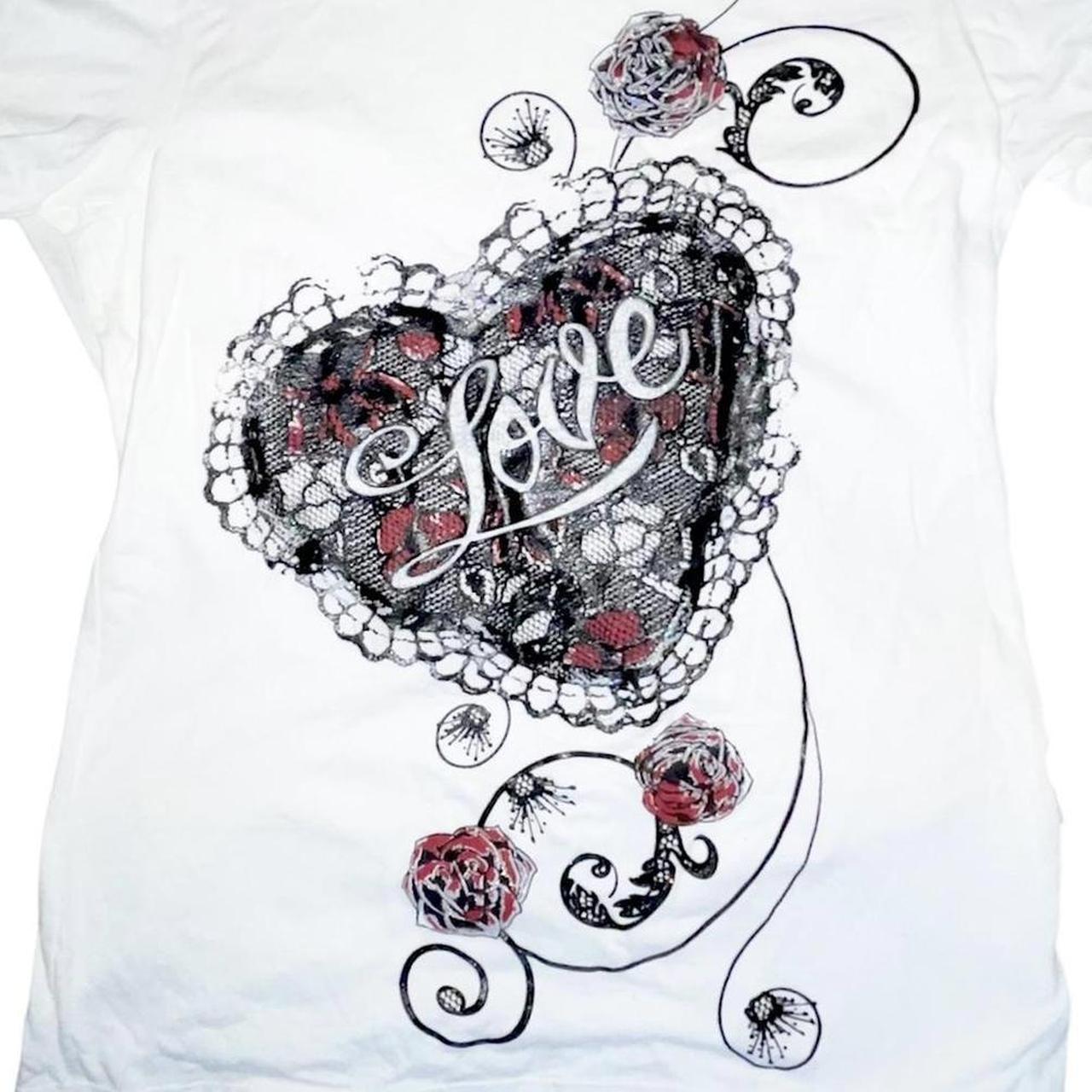 WHITE Y2K HEART GLITTER LOVE TEE PLEASE READ... - Depop