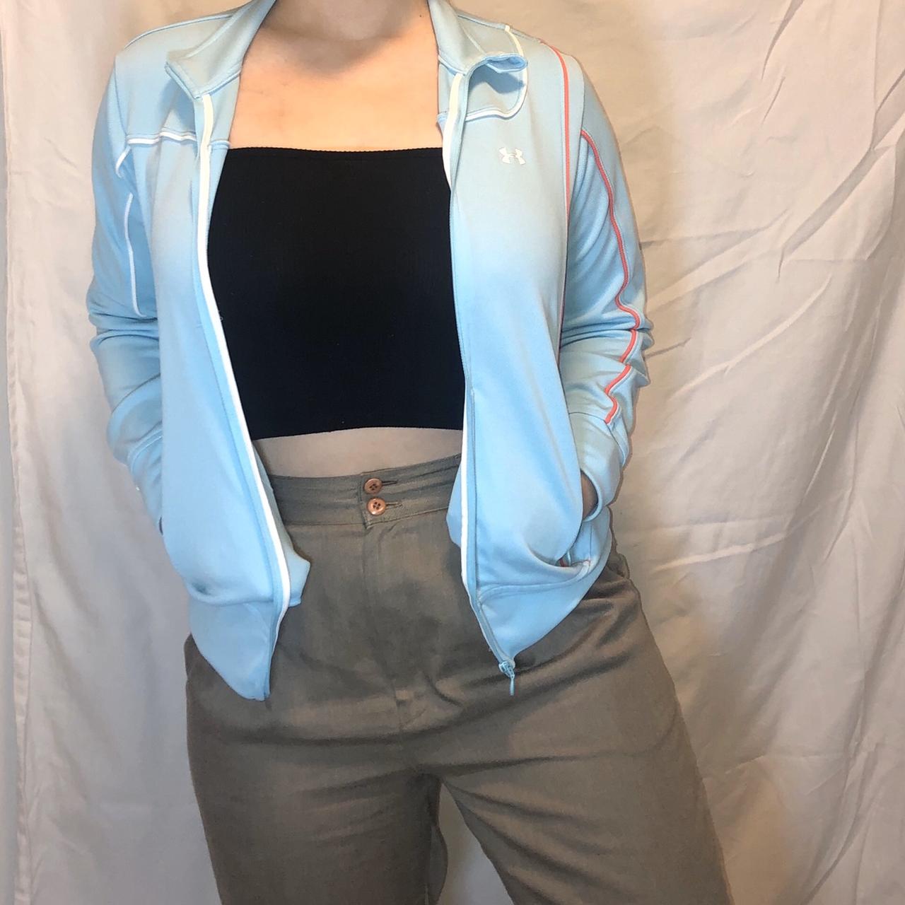 under armor light blue track jacket 🧥 with red and... - Depop