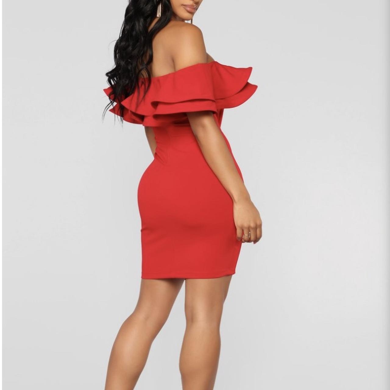 Red off shoulder ruffle dress from fashion nova.... - Depop