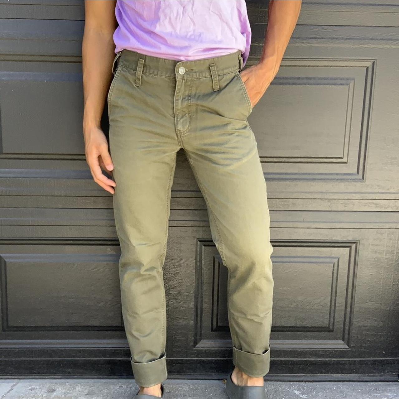 Weekday Men's Khaki and Green Trousers | Depop