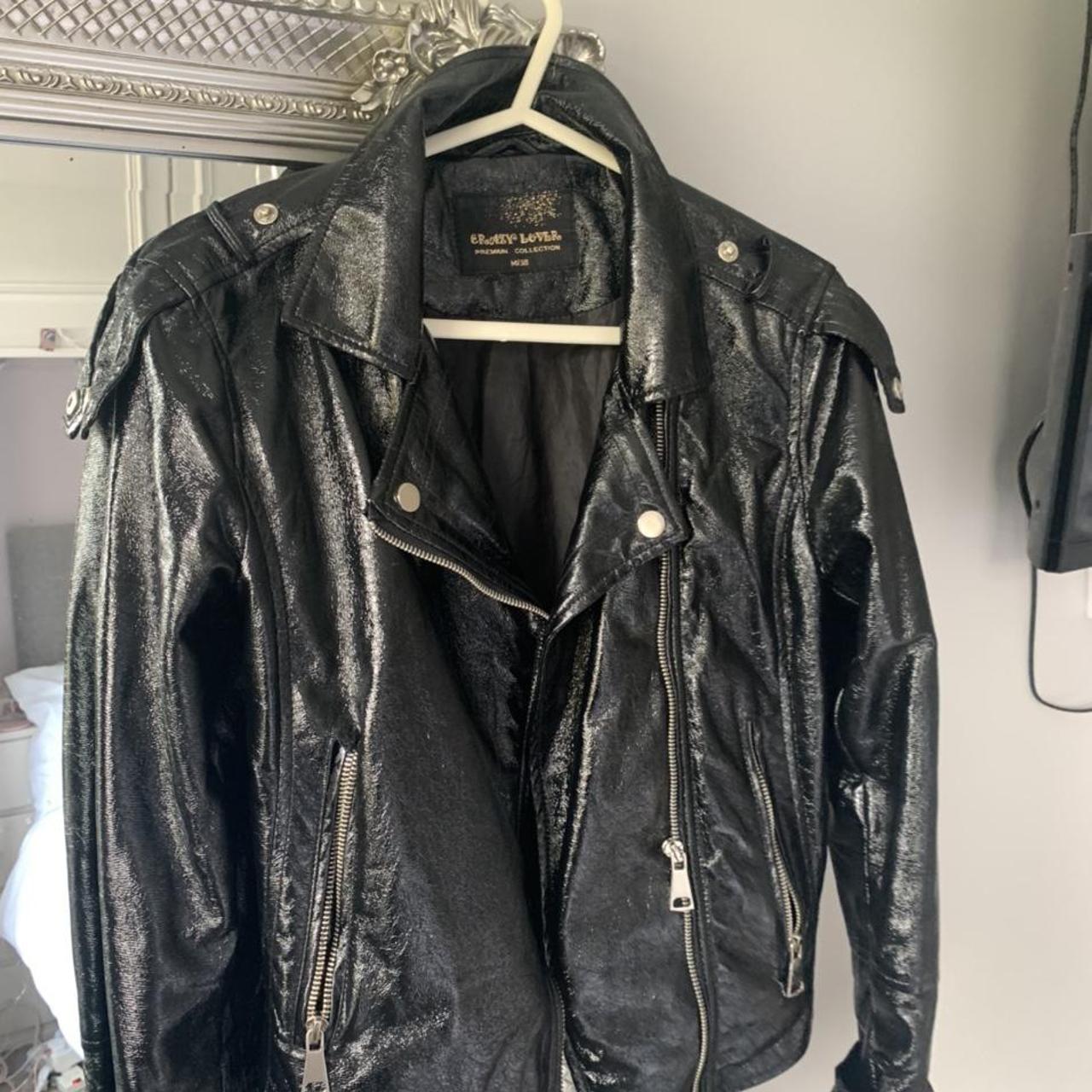 Shiny vinyl leather jacket unsure of the brand but... - Depop