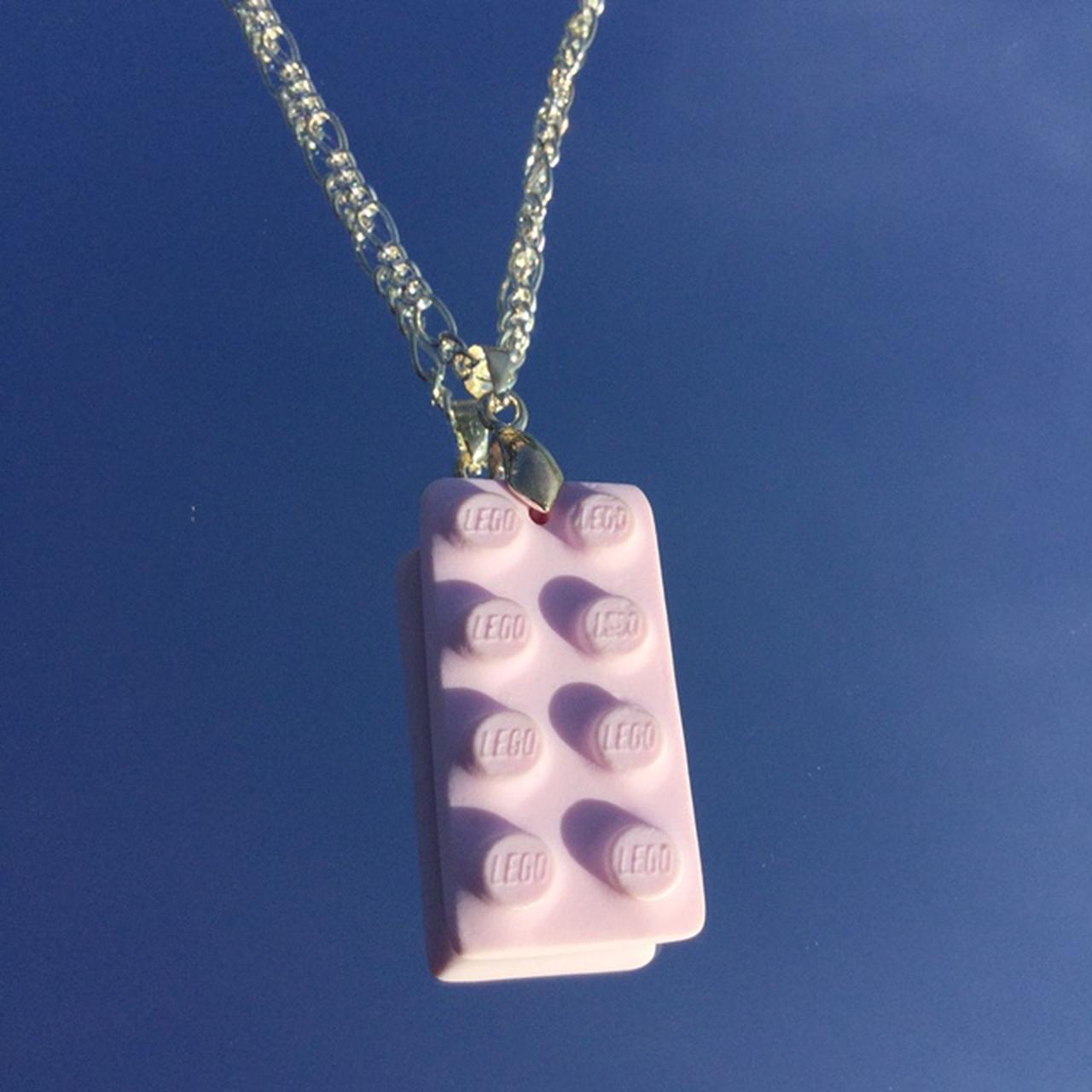 Pastel pink Lego brick charm necklace Necklace... - Depop