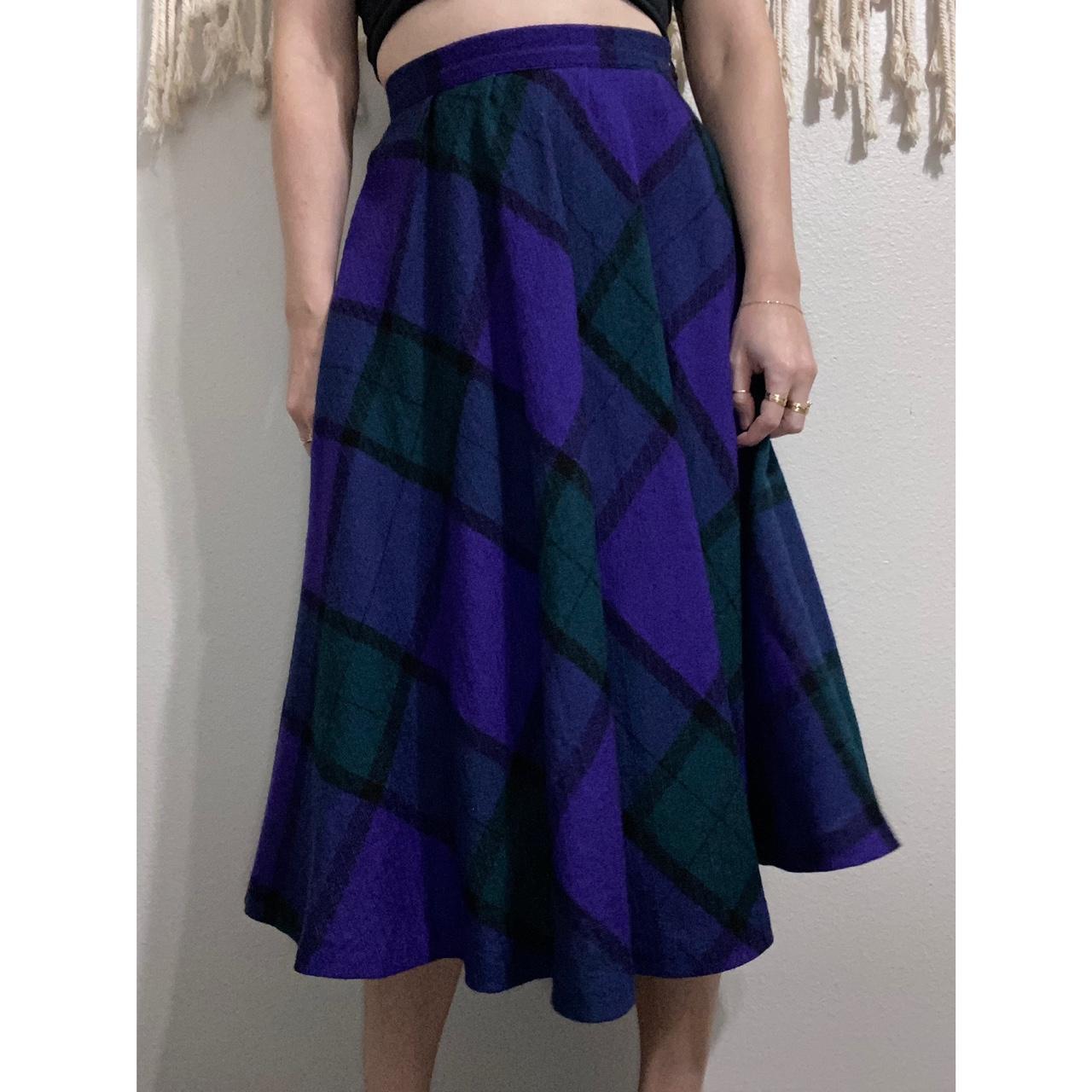 Vintage Plaid Wool Skirt Midi Length Made In Usa Depop