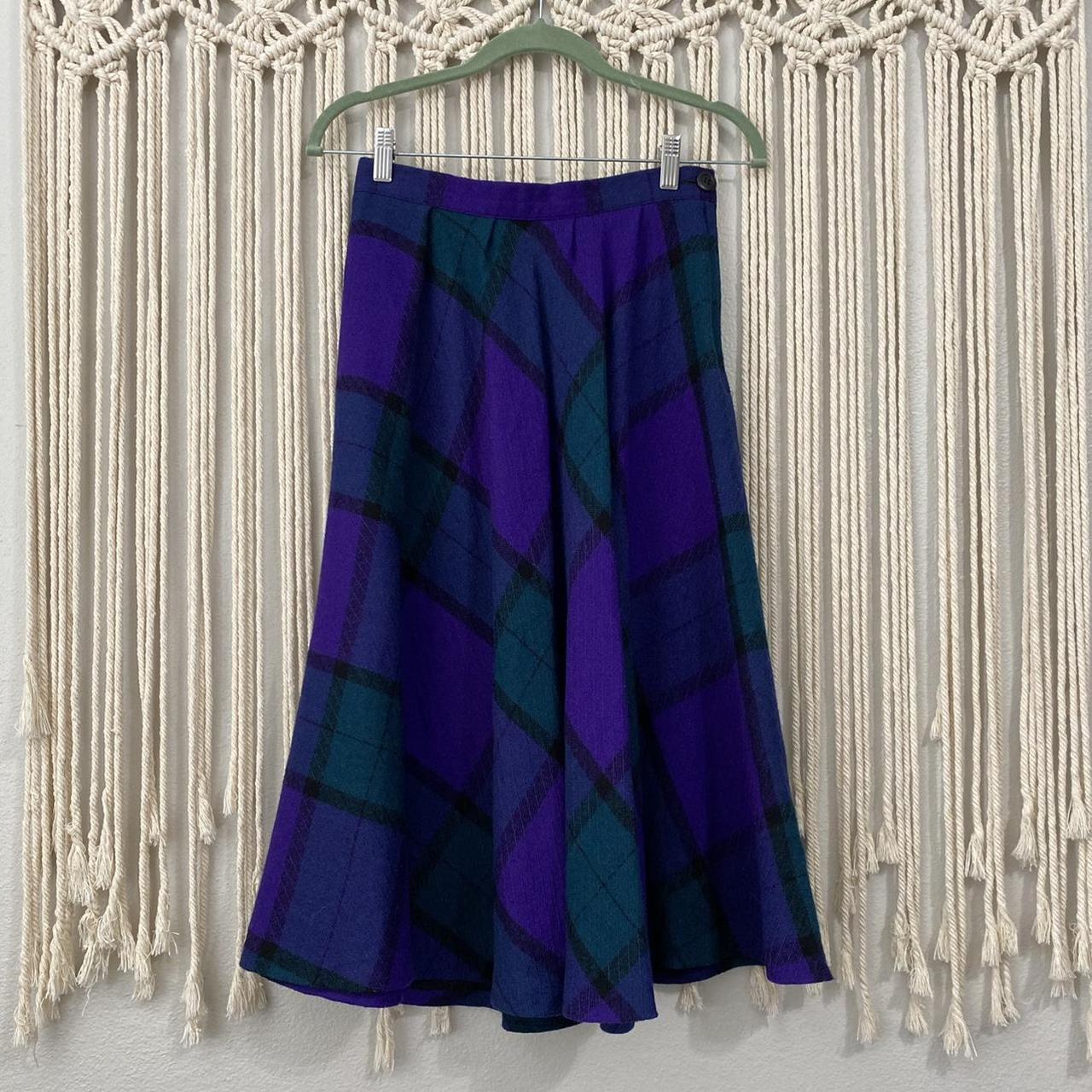 Vintage Plaid Wool Skirt Midi Length Made In Usa Depop