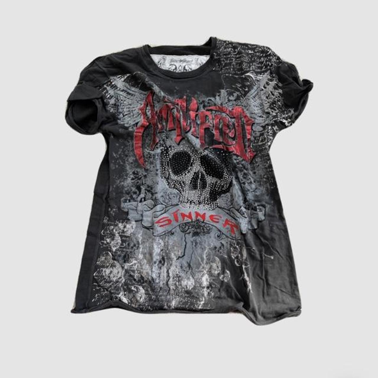 super edgy grunge skull graphic tshirt with... - Depop