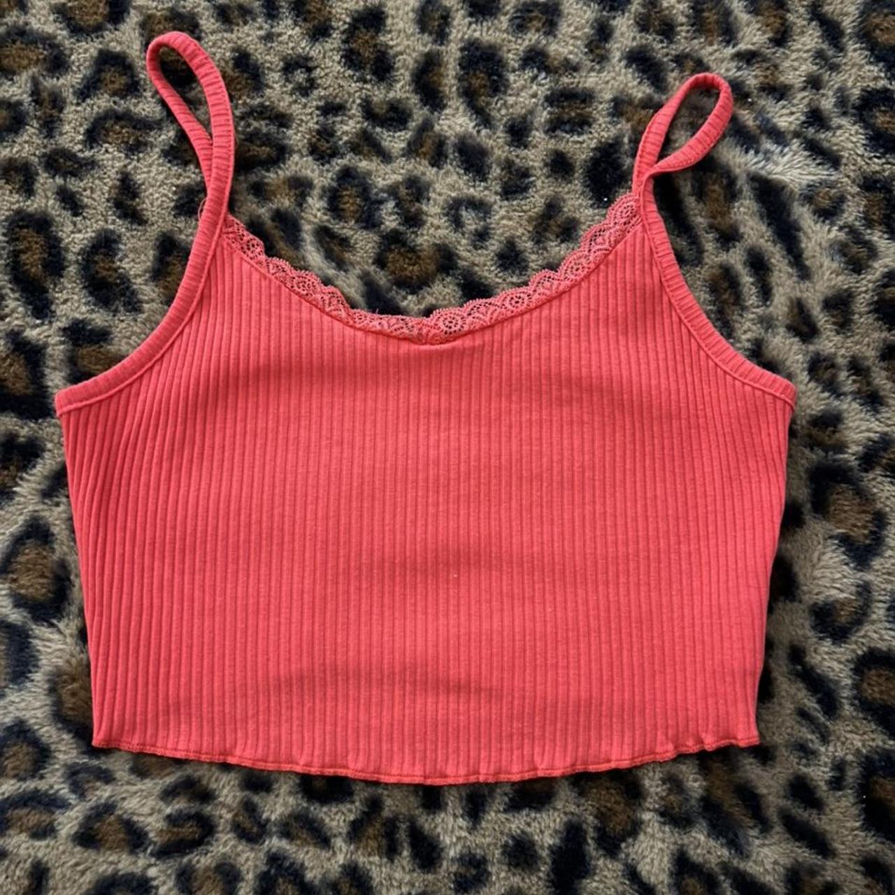 ORANGE / RED LACE TRIM CROPPED CAMI TOP! RIBBED... - Depop