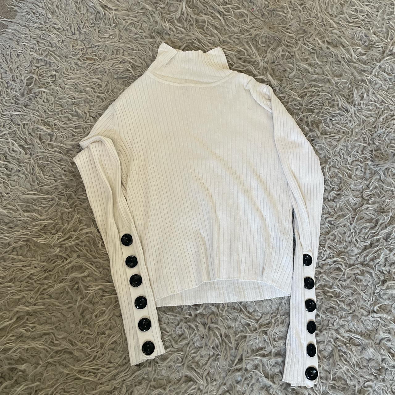 Zara white roll neck top with black button detail on... - Depop