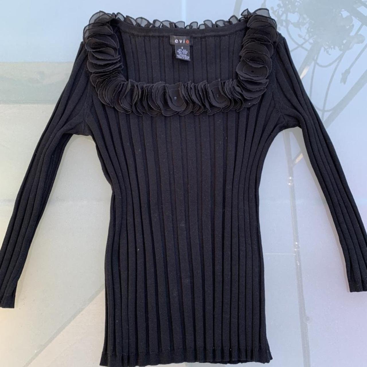 black ribbed long sleeve fitted top with black... - Depop