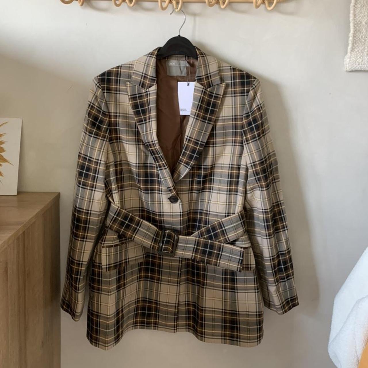 ASOS brown checked belted blazer/ suit jacket.... - Depop