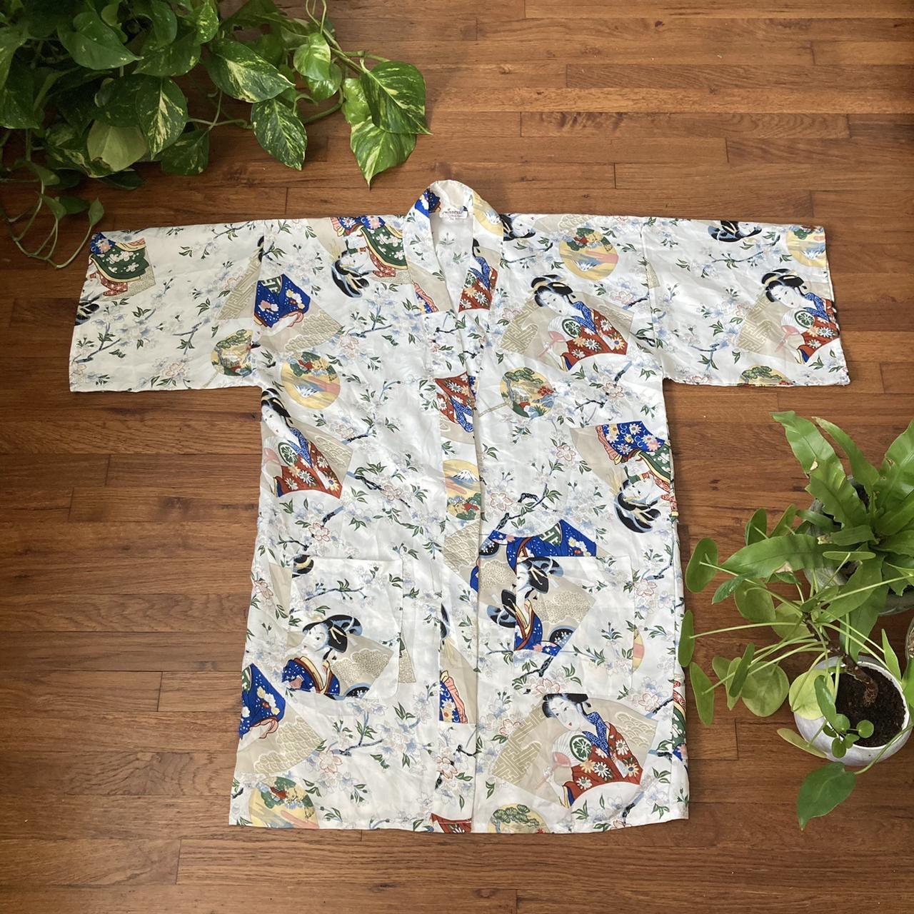 Beautiful Silky White with Pattern Kimono, in... - Depop