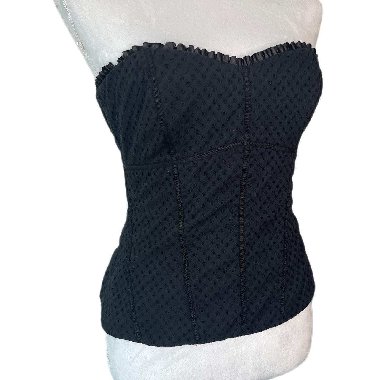 Flirty Black Ruffle Strapless Top Sz. 2 Black eyelet... | Depop