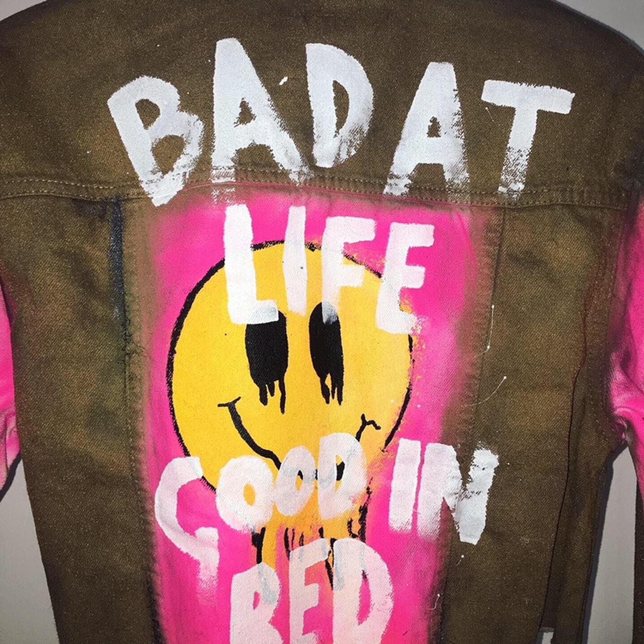 Handpainted funky denim jacket... - Depop