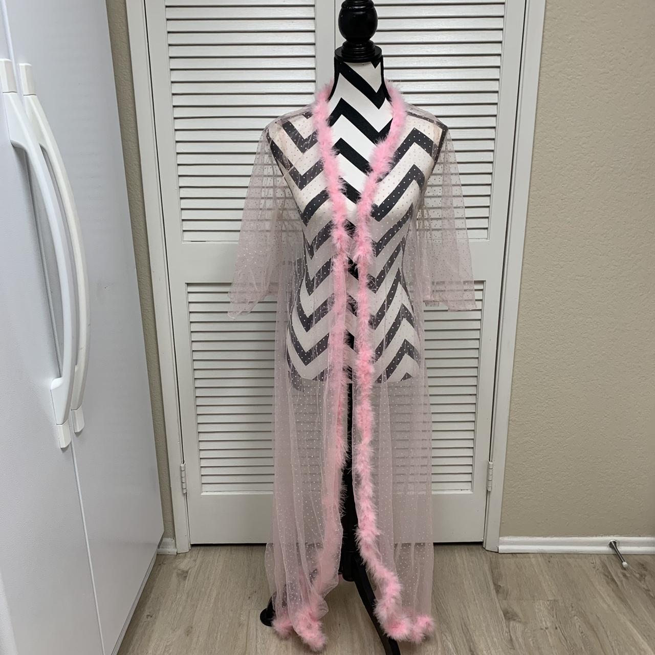 iHeartRaves Pink Long Sheer Duster Size XL Duster... - Depop
