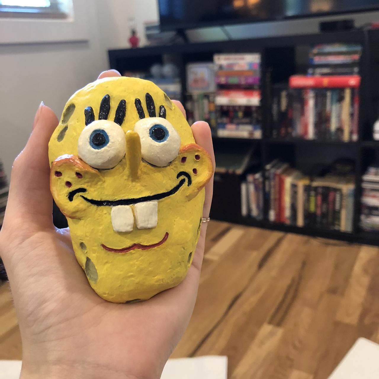 HANDMADE CLAY SPONGEBOB FACE Rounded Spongebob... - Depop