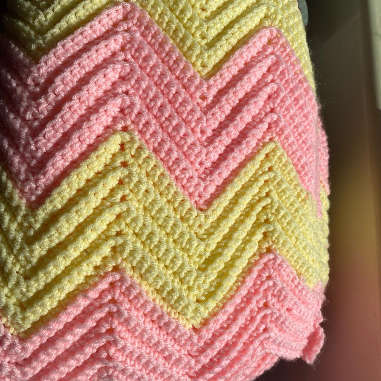 🌷 Super adorable crochet blanket pink and yellow... - Depop