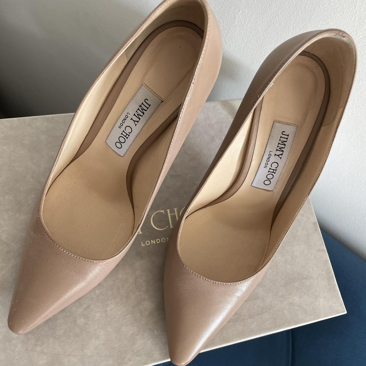 Jimmy Choo Romy 100 Kid Leather pointy toe pumps in... - Depop