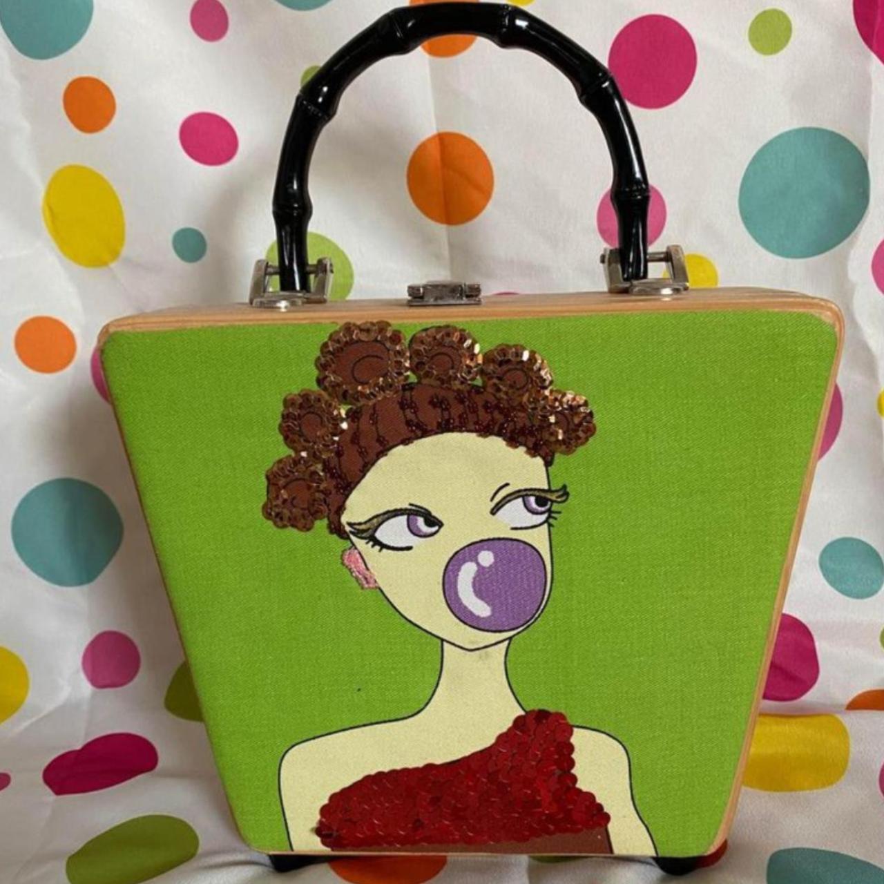 Vintage wooden trapezoid shaped bag with plastic... - Depop