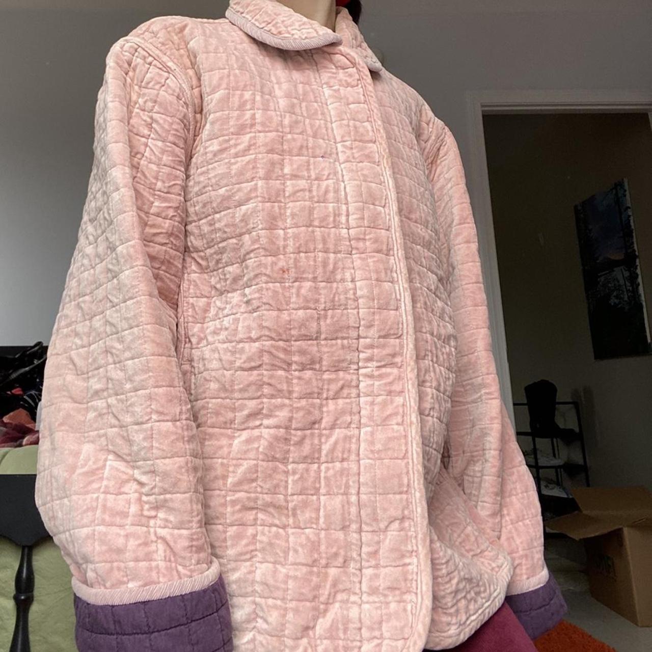 Quilted velvet jacket, blush pink outer, plum purple... - Depop
