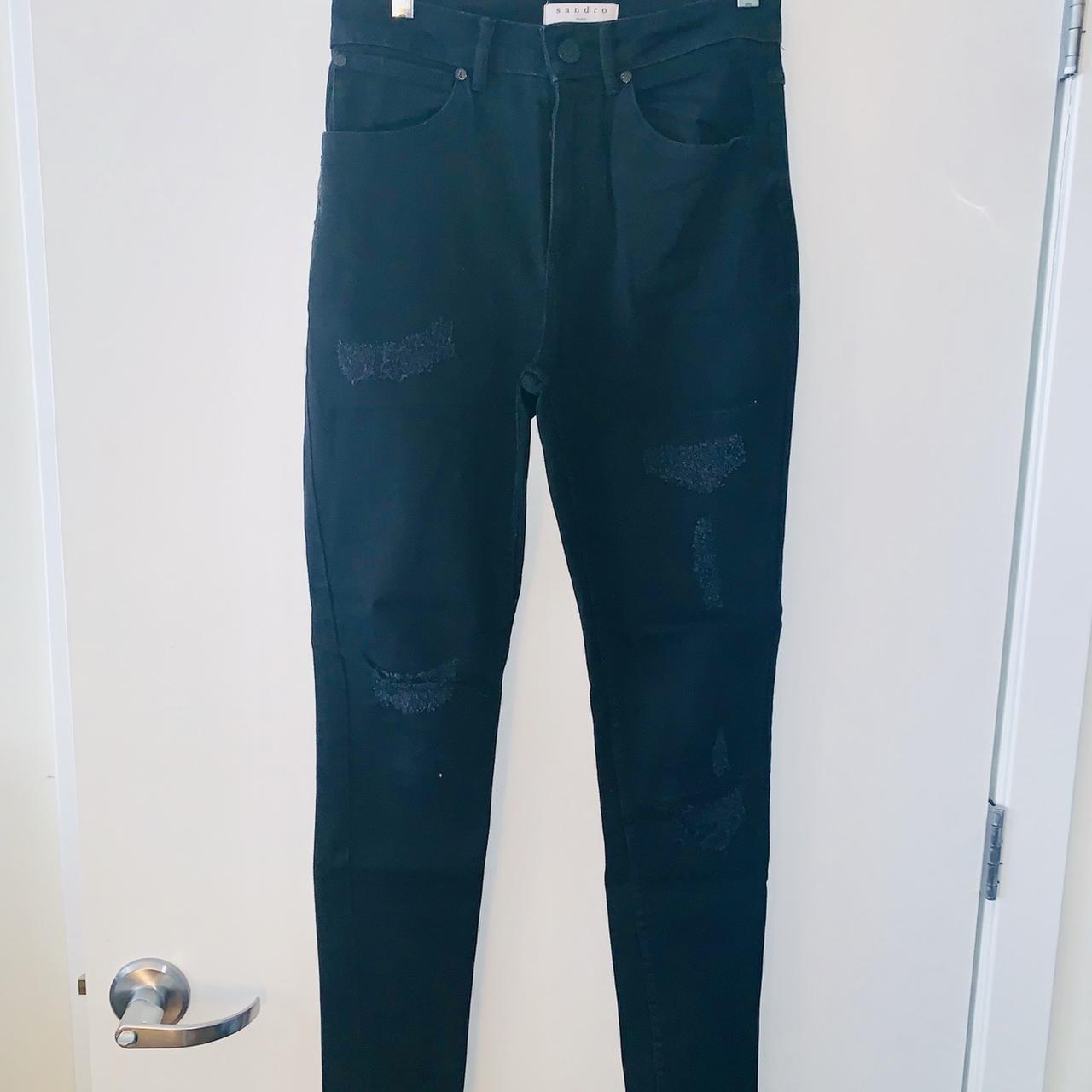 Sandro high waisted black jeans, distressed at the... - Depop