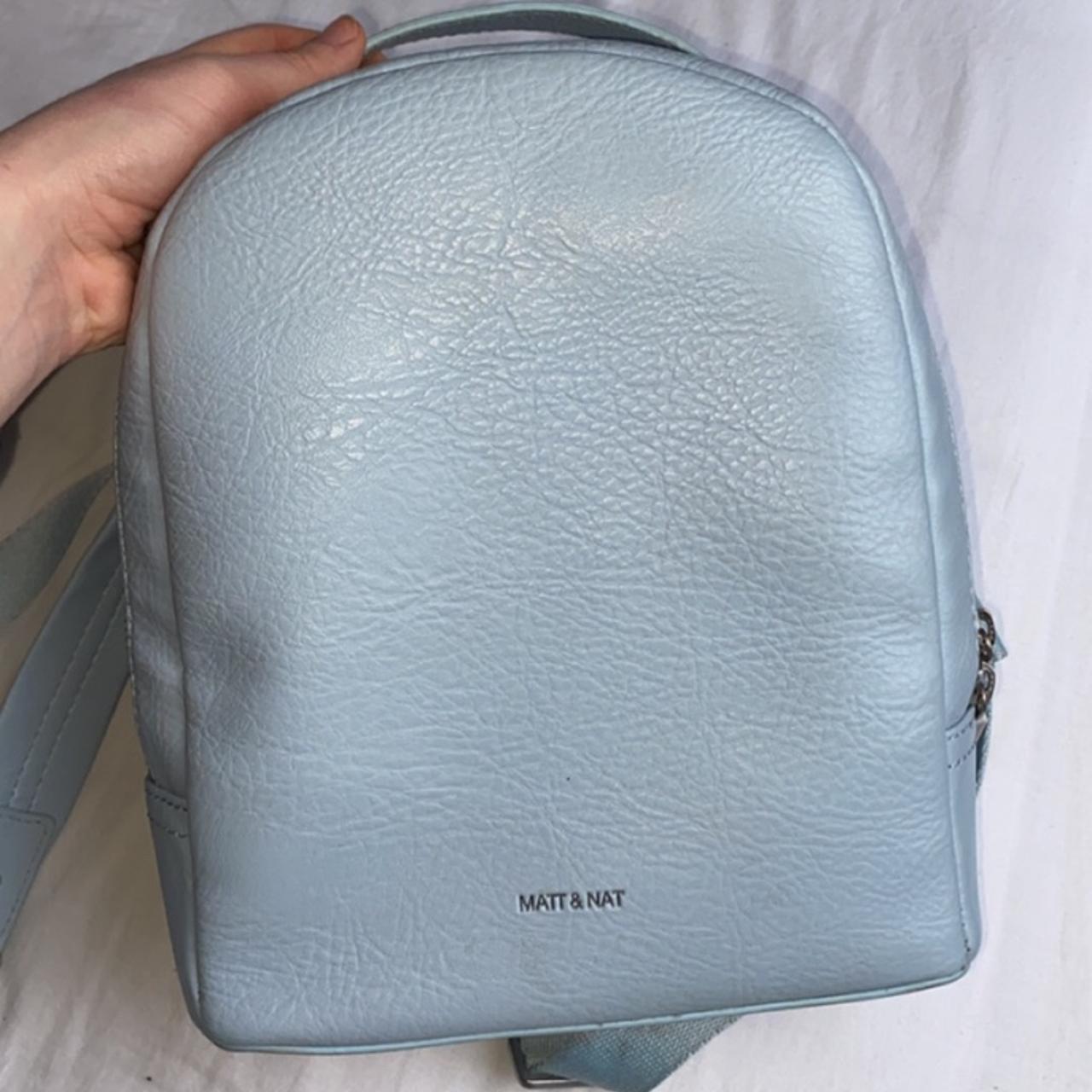 Powder blue mini backpack made from 100% vegan... - Depop