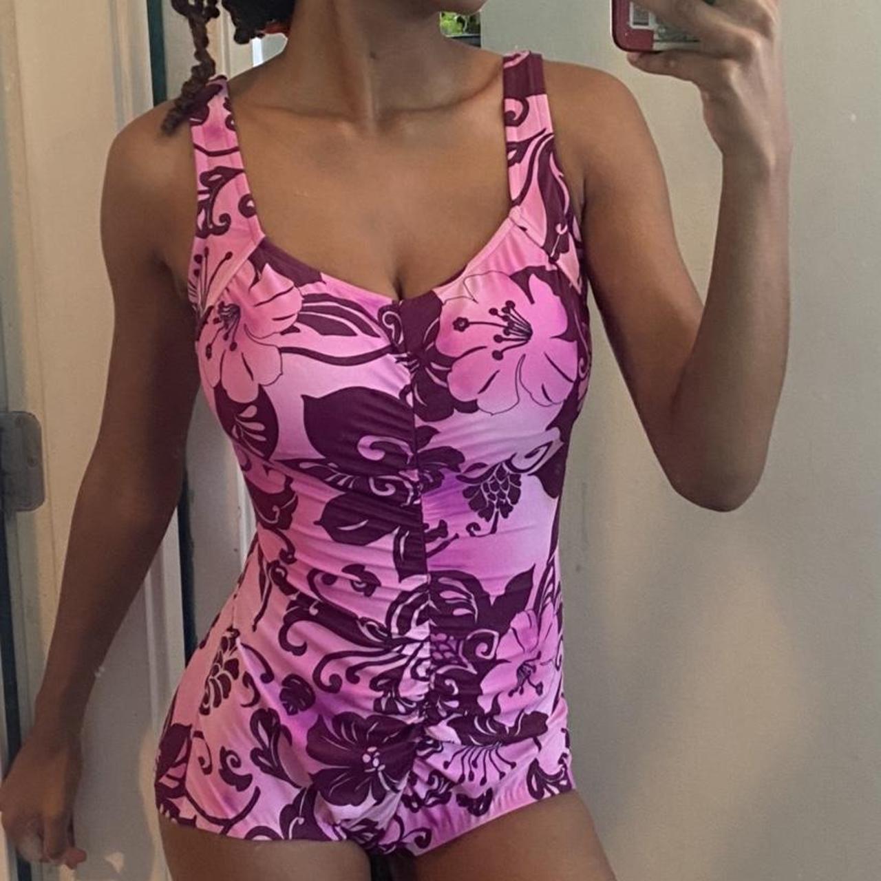 Hibiscus Purple One Piece Swimsuit Stretchy Depop