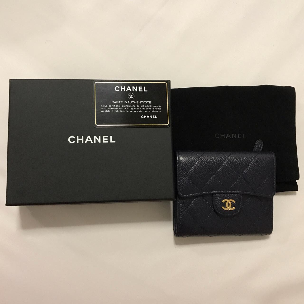Chanel wallet Colour - Navy blue Caviar skin 100%... - Depop