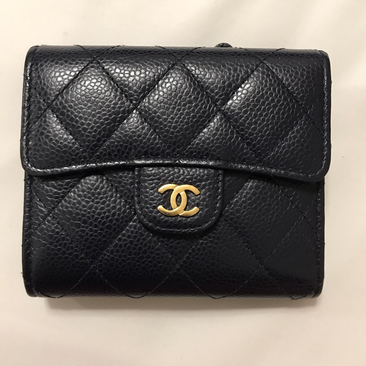 Chanel wallet Colour - Navy blue Caviar skin 100%... - Depop