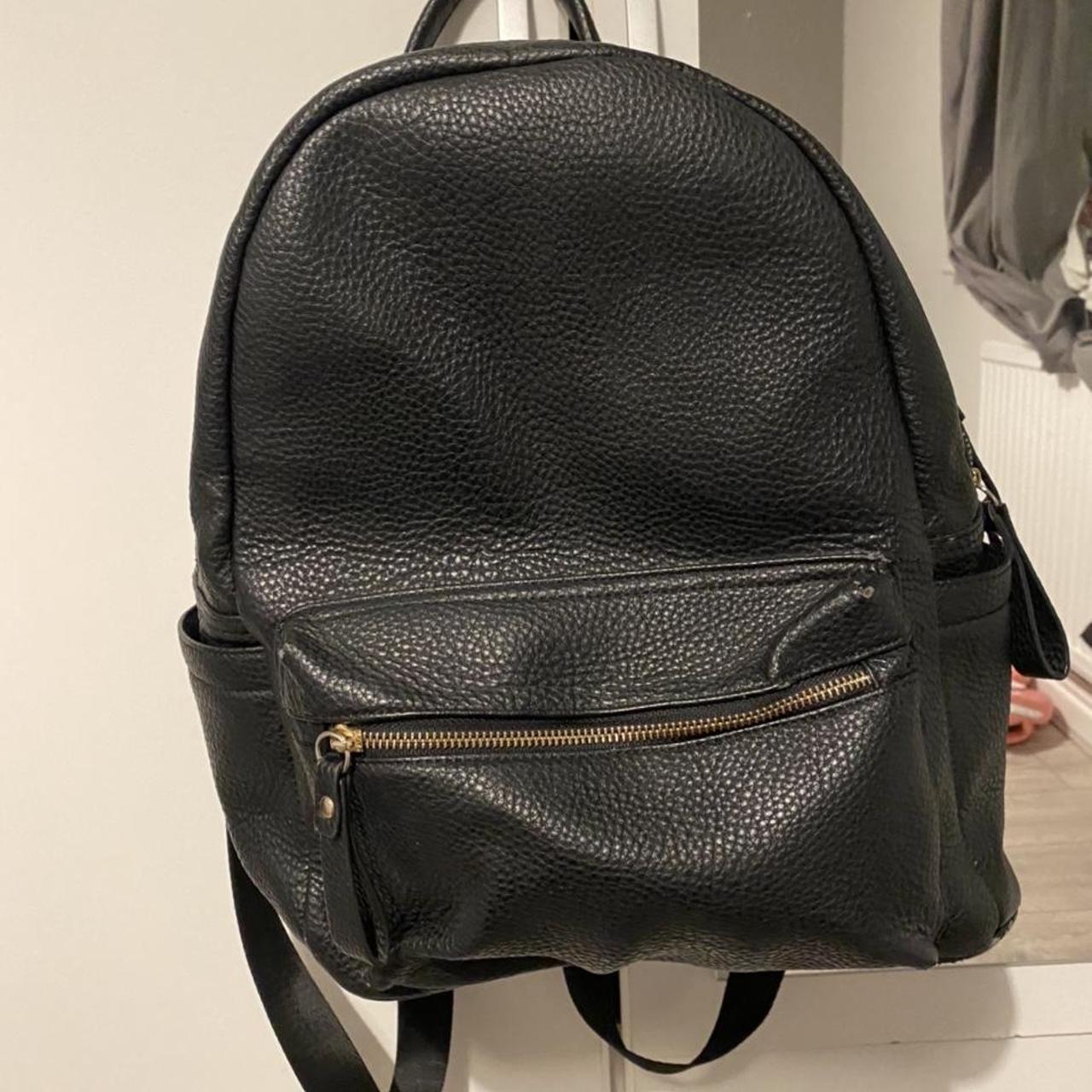 Full size black leather backpack Al zips in working... - Depop