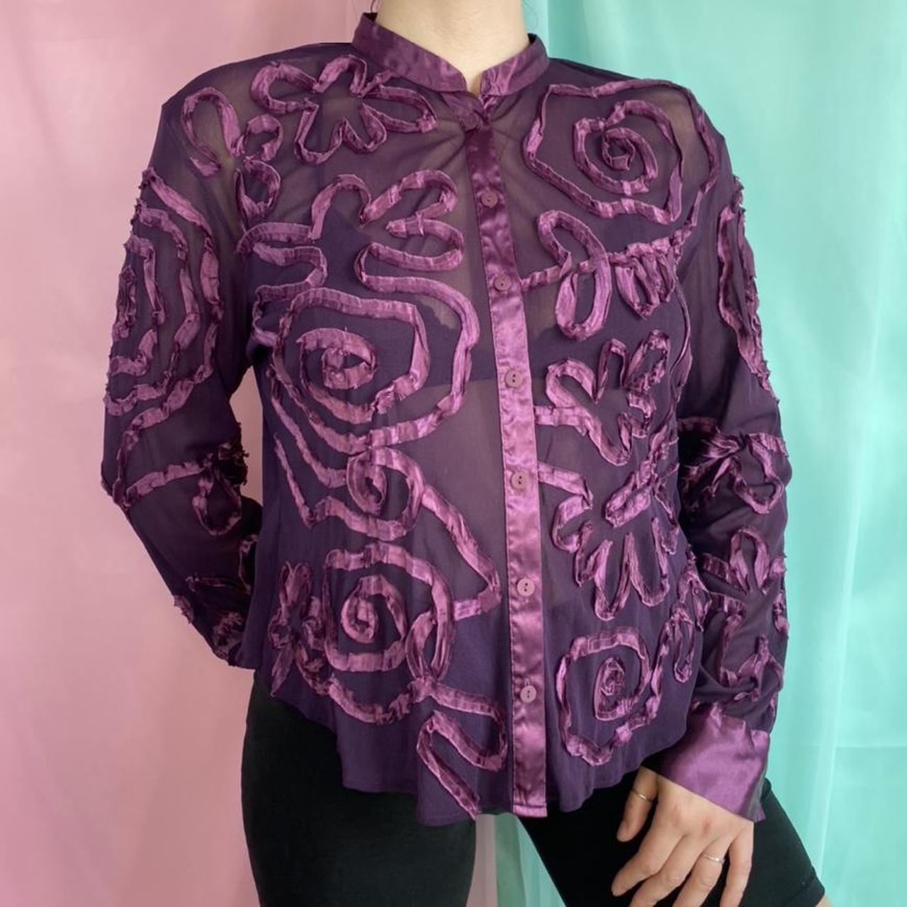 Micro mesh shirt blouse Purple colour way Satin... - Depop