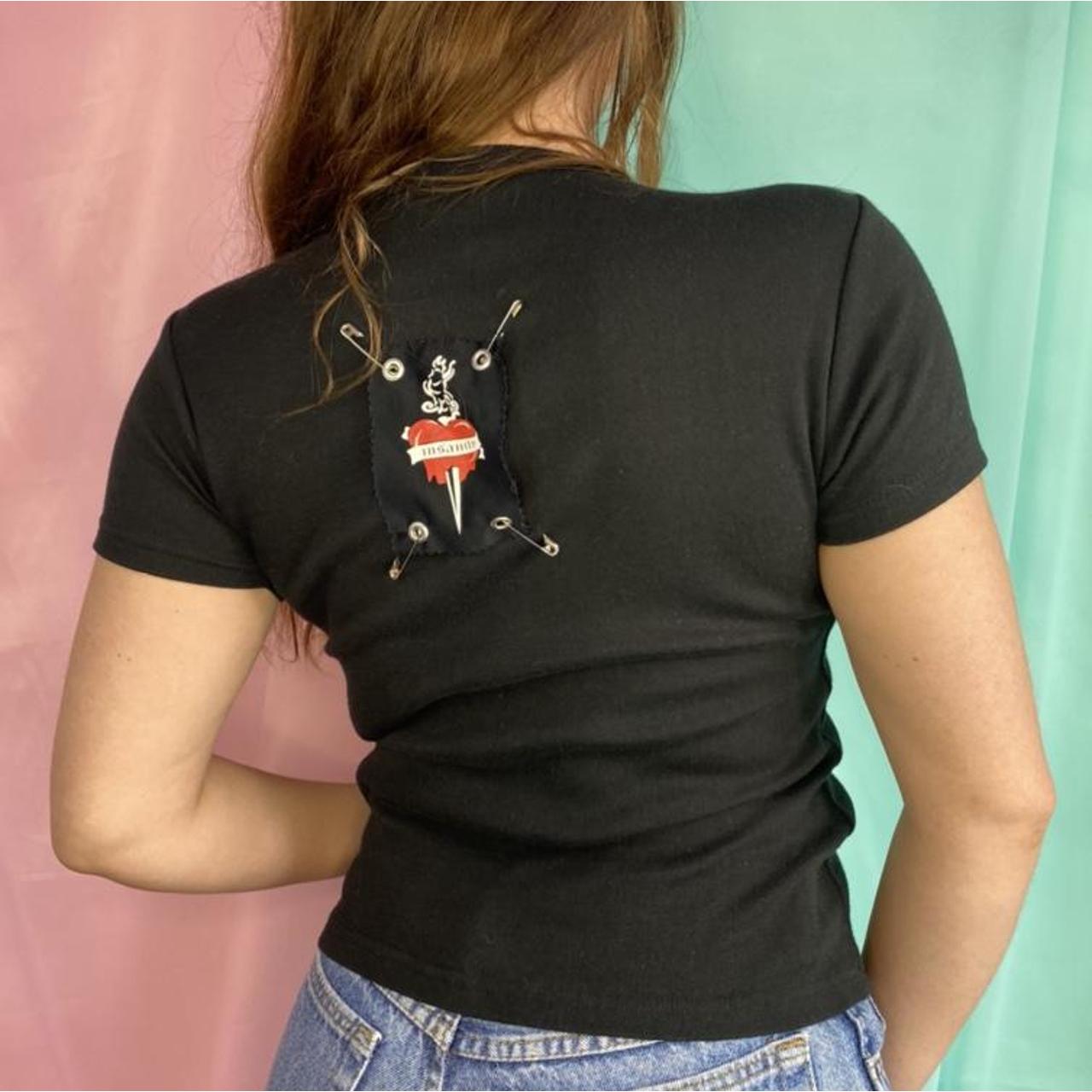 Punk black t-shirt Safety pink corset front with... - Depop