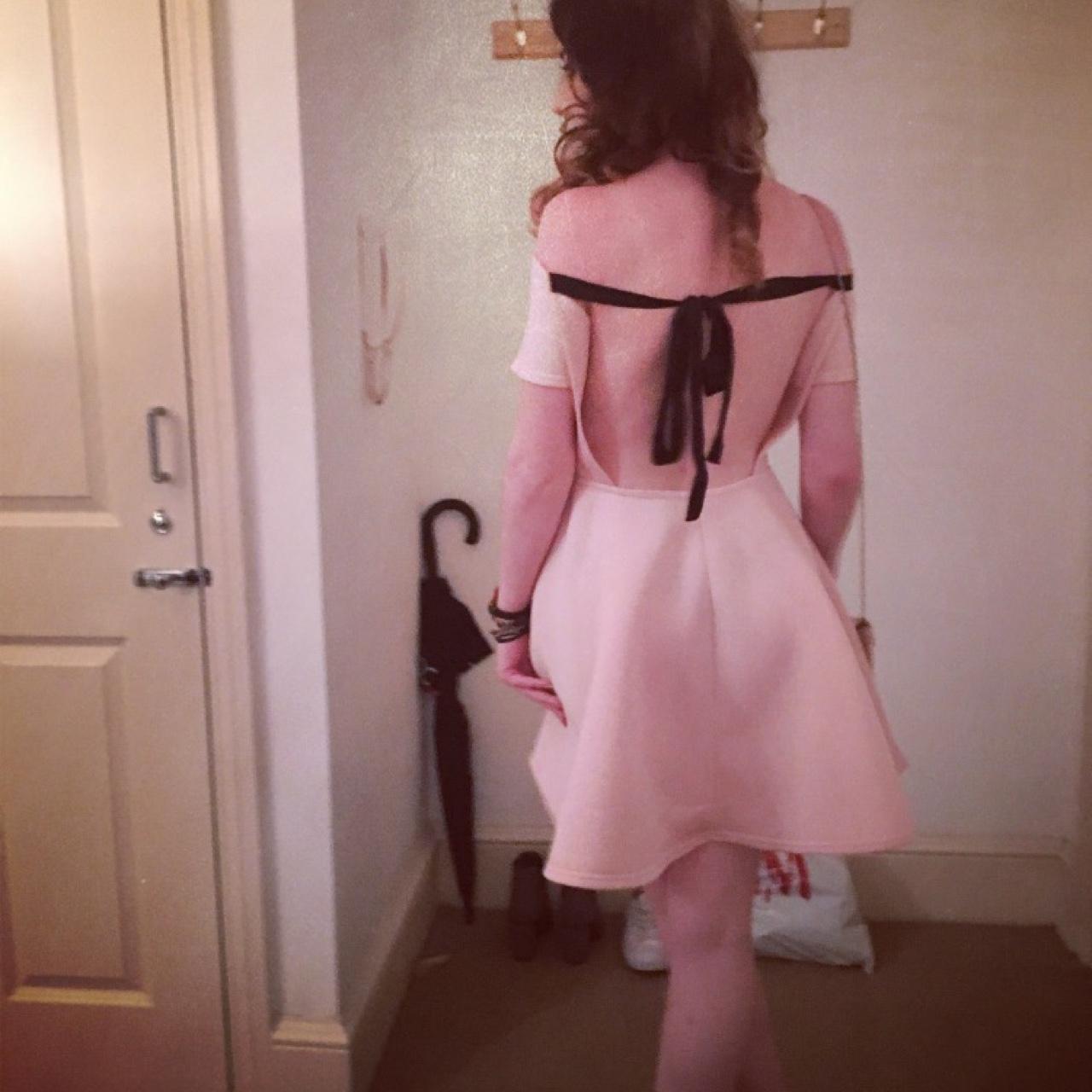 Bow back pink skater dress. Great for weddings/ the... - Depop