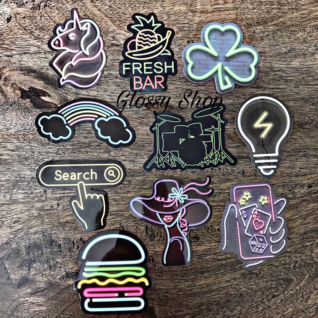 10x Neon Light Sticker Anime Icon Animal Cute Decals... - Depop