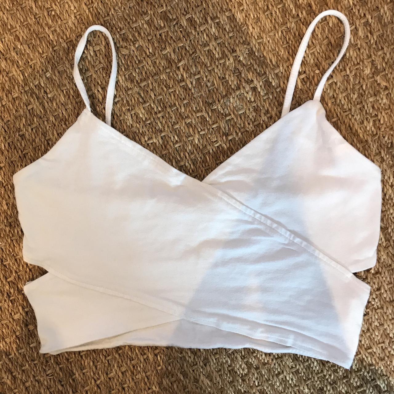 White wrap round crop top with cut out detail on the... - Depop