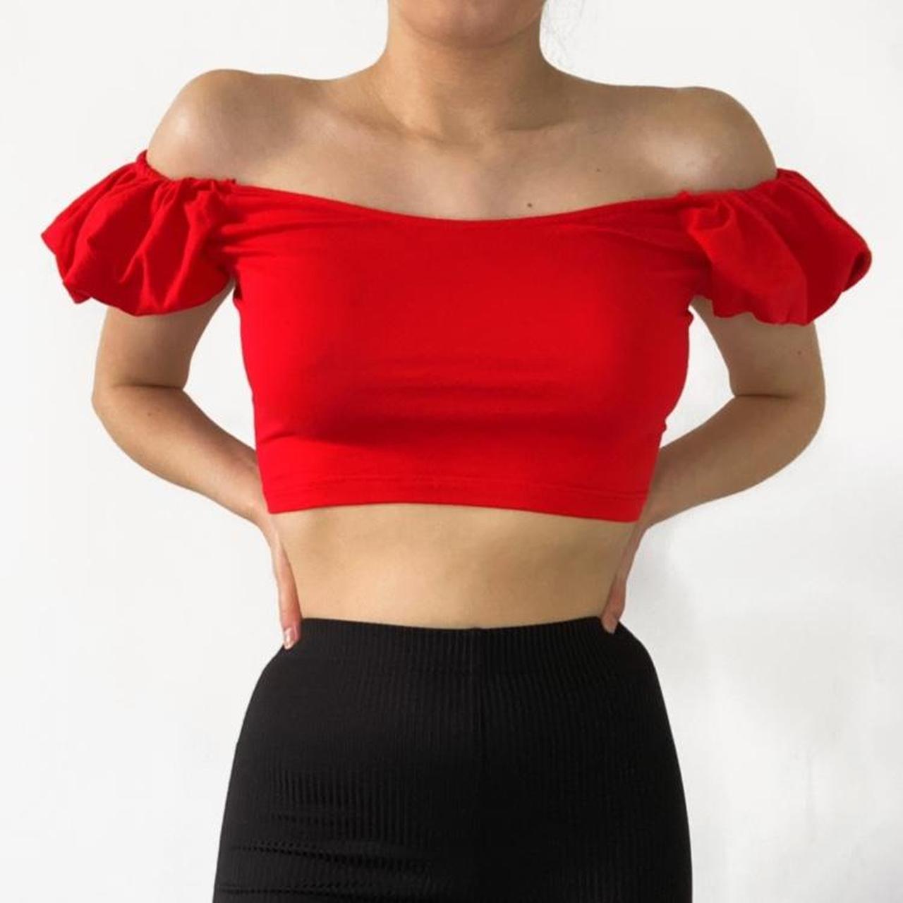 Topshop Women's Red Crop-top | Depop