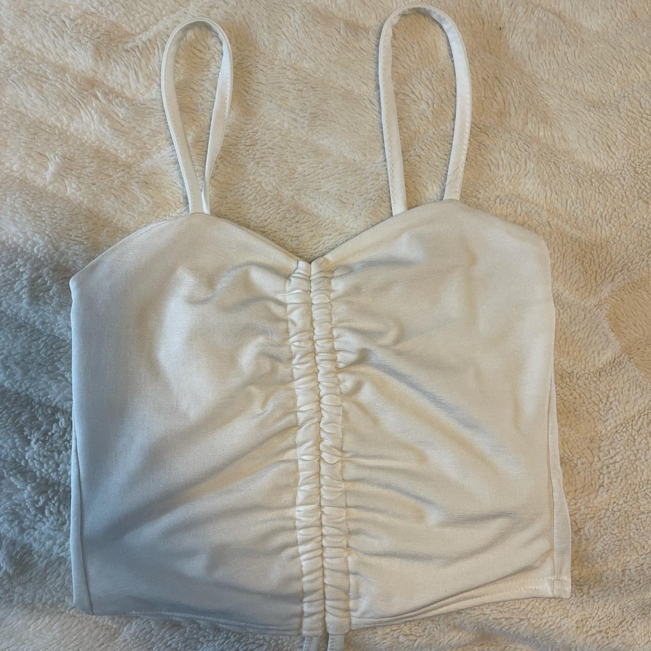 Plt white top. V flattering as can tighten and tie... - Depop