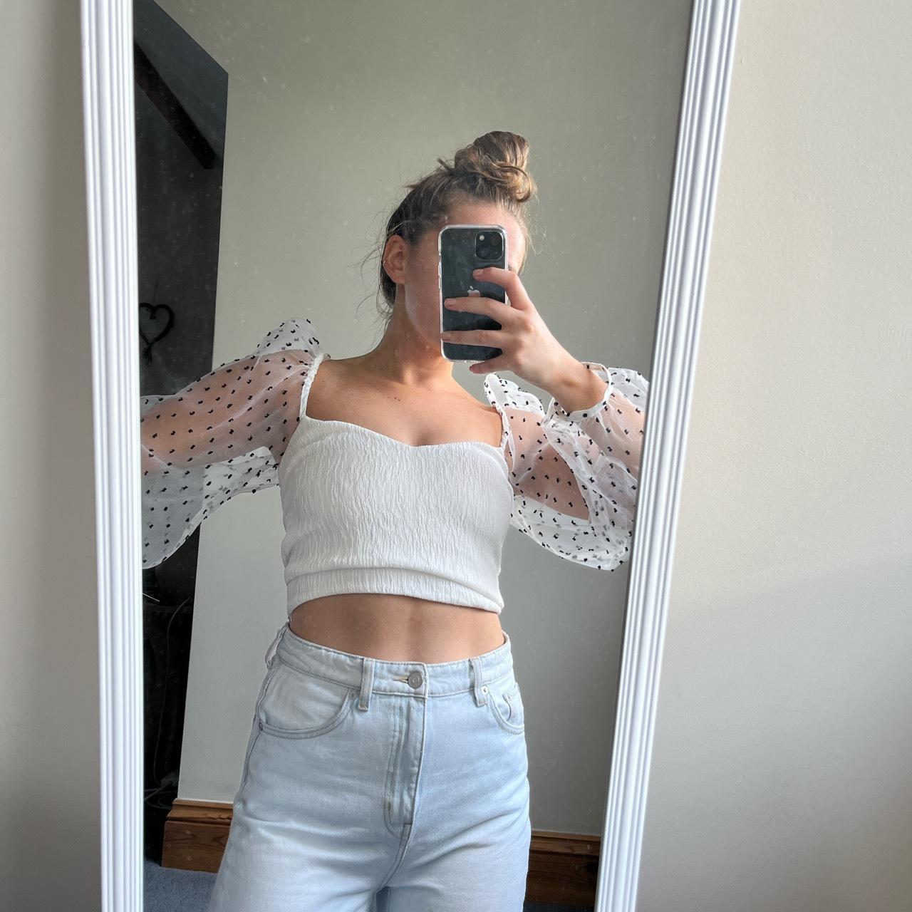 ZARA white clear polka dot puff sleeve top size S... - Depop