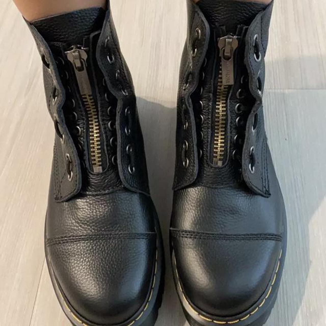 Pleated black chunky zip up boots FREE UK... - Depop